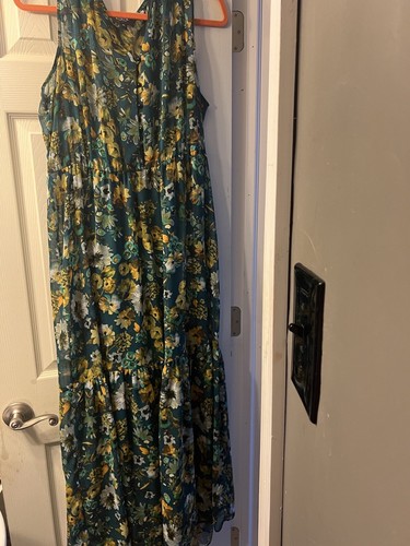 ECI NEW YORK Green Floral Sleeveless Maxi Tier Peasant Dress, Size XL ...