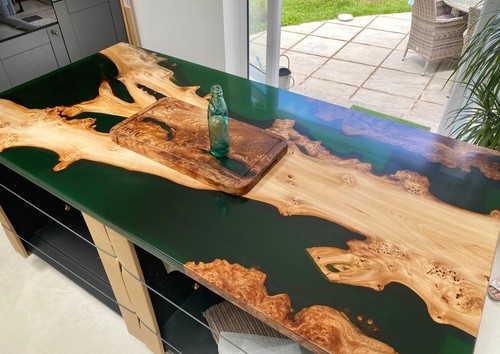Green Epoxy Resin Kitchen Countertop, Vanity Sink Countertop, Wooden ...