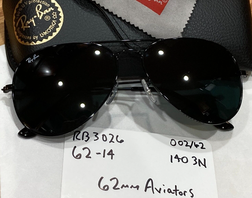 Ray-Ban RB3026 Polished Black Large 62mm AVIATOR Dark Lens Sunglasses ...