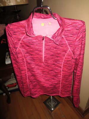 Women's Xersion Semi Fit Pink/Black 1/4 Zip Long Sleeve Top W/Thumb ...