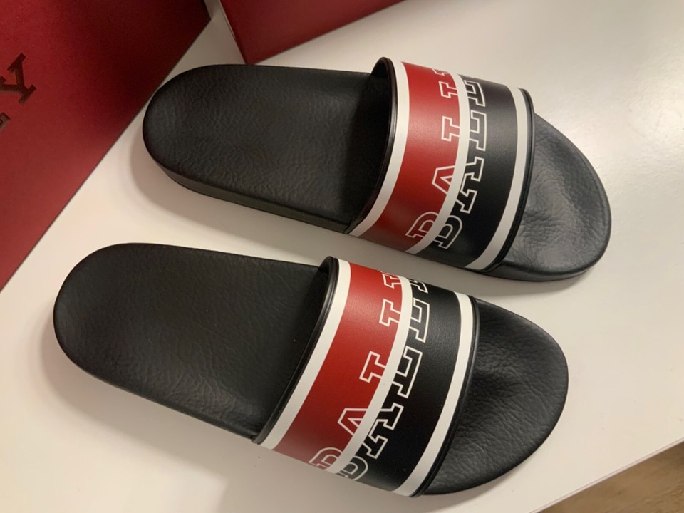 AUTHENTIC BALLY LOGO MENS BLACK/RED SLIDE SANDALS SIZE 10D, NEW | eBay