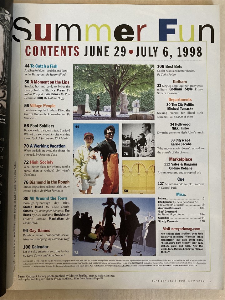 1998 JUNE 29 NEW YORK MagazineGEORGE CLOONEY Gay Pride Hamptons Like ...