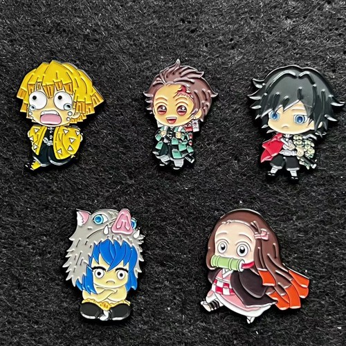 5pcs Anime Demon Slayer Enamel Pins Set Metal Badges Cartoon Brooches ...