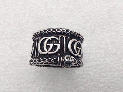 Gucci Sterling Silver Marmont Aged Double G Snake Ring Wide Gucci Sterling Silver Marmont Aged Double G Snake Ring Wide