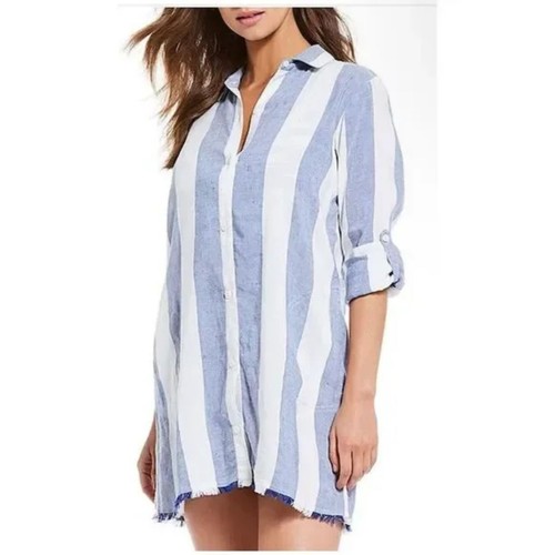 Tommy Bahama Rugby Beach Striped Print Boyfriend Cover-Up Shirt Dress ...