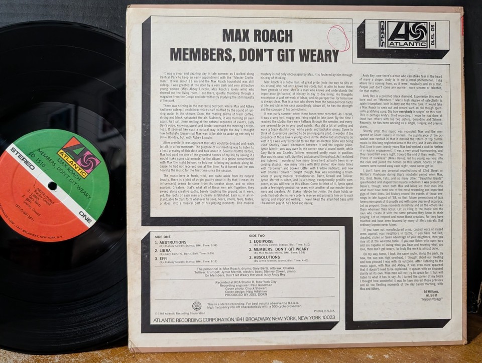 Max Roach Members, Don't Git Weary 1968 Atlantic OG Charles Tolliver ...