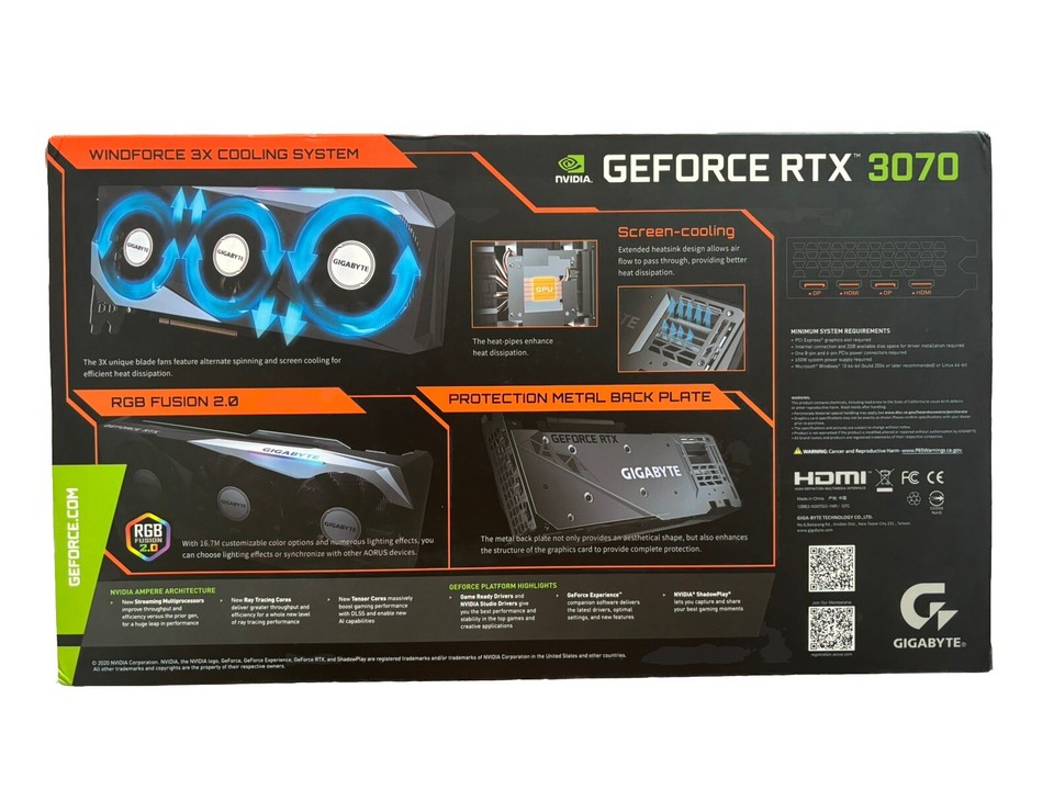 Nvidia Gigabyte Geforce RTX 3070 oc 8GB graphics card box only, No Foam ...