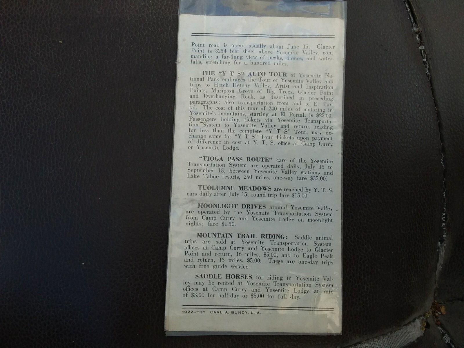 Antique 1922 Yosemite Transport System Pamphlet Paper Eph National Park ...