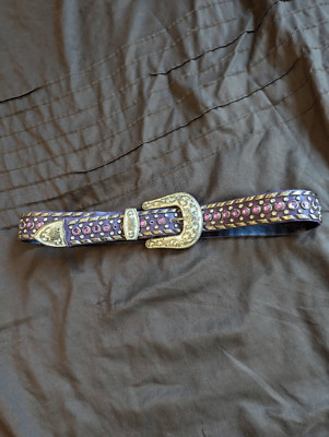 western purple leather pink rhinestone fancy belt sz L euc | eBay