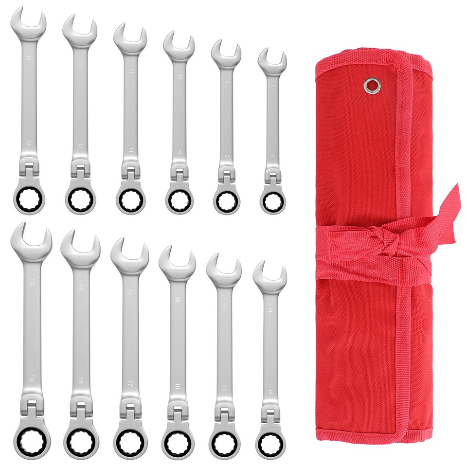 8-19mm Ratcheting Wrench Combination Spanner Tool Metric Flexible/Fixed ...