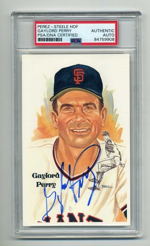 GAYLORD PERRY AUTOGRAPHED PEREZ STEELE POST CARD PSA/DNA SLABBED - NICE ...