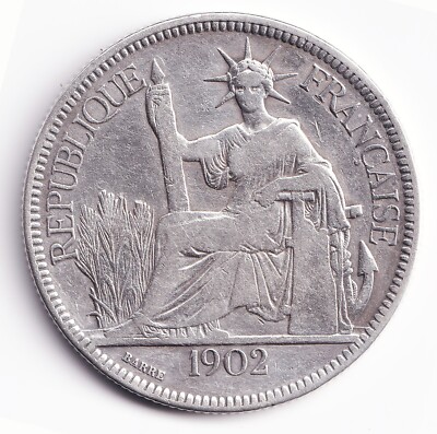 1902A FRENCH INDO-CHINA PIASTRE DE COMMERCE COIN SILVER FRANCAISE KM#5a ...