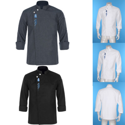 Unisex Coat Tops Uniform Hotel Jacket Womens Stand Collar Kitchen ...