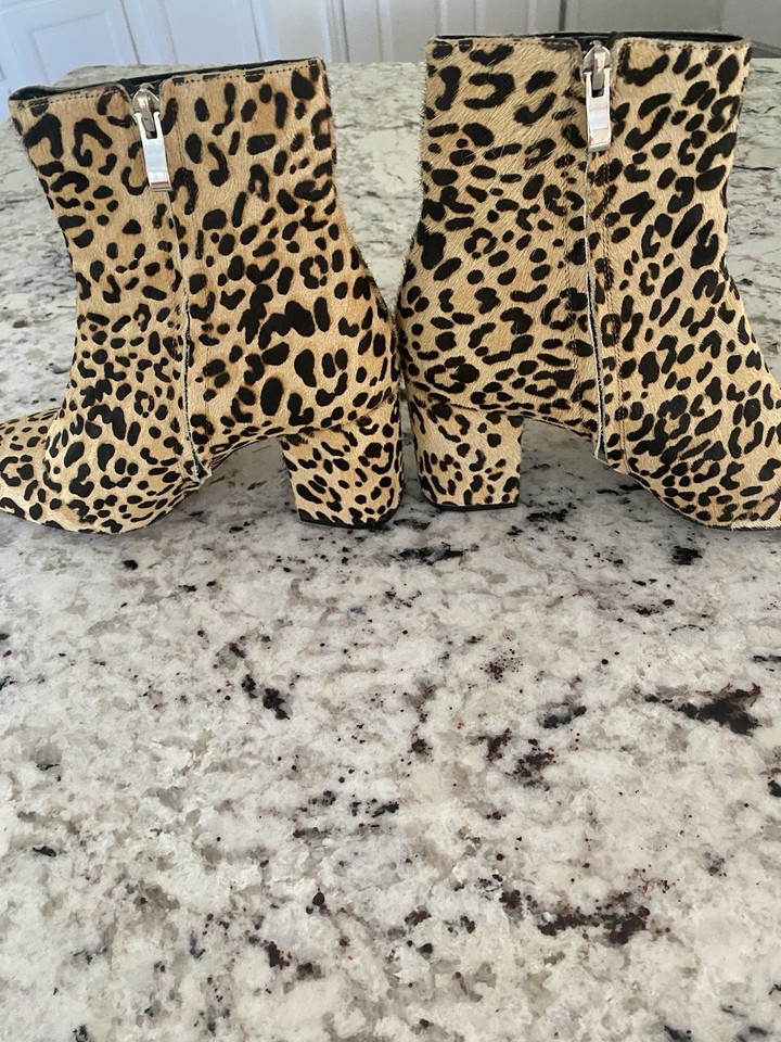 Halogen Leopard Print Calf Hair Boots Size 8 Abbi Block Heel Booties | eBay