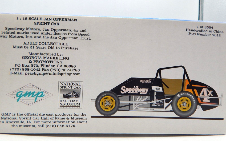 1998 1/18th Diecast GMP Sprint Car JAN OPPERMAN #4 SPEEDWAY MOTORS ...