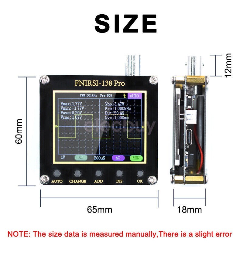 New Handheld Digital Oscilloscope Update of DSO138 w/ Clip PWM Signal ...