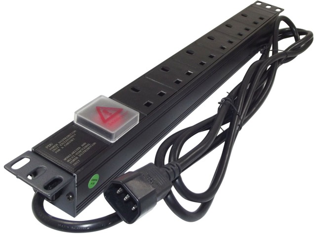 6 Way UK PDU to 3m IEC C14 / UPS Plug 1u 19" Rackmount Power ...
