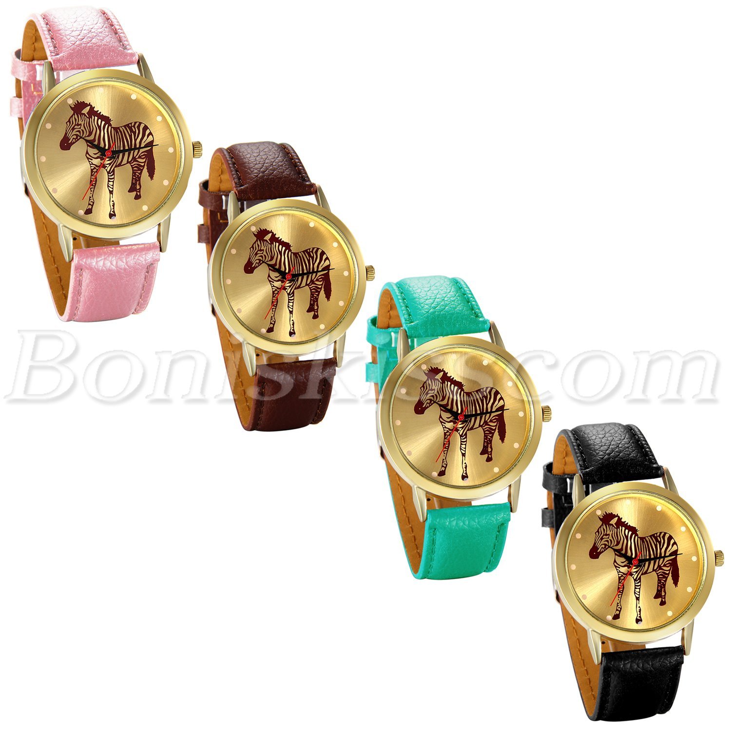 Women Fashion Casual Leather Strap Zebra Pattern Analog Quartz Round ...