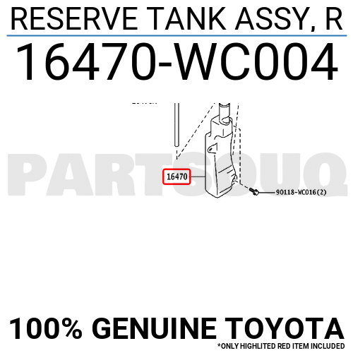 16470WC004 Genuine Toyota RESERVE TANK ASSY, R 16470-WC004 | eBay