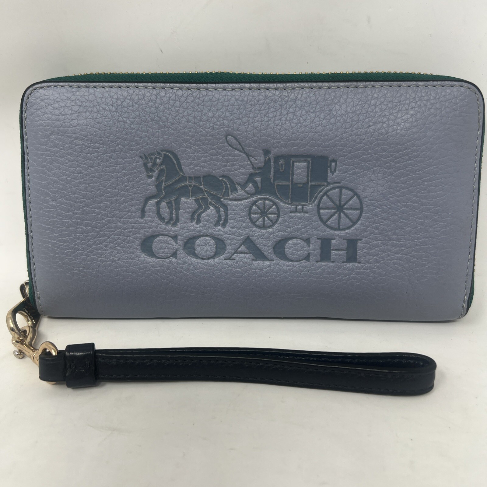 COACH Pebbled LEATHER Large Phone Wallet Horse & Carr… - Gem