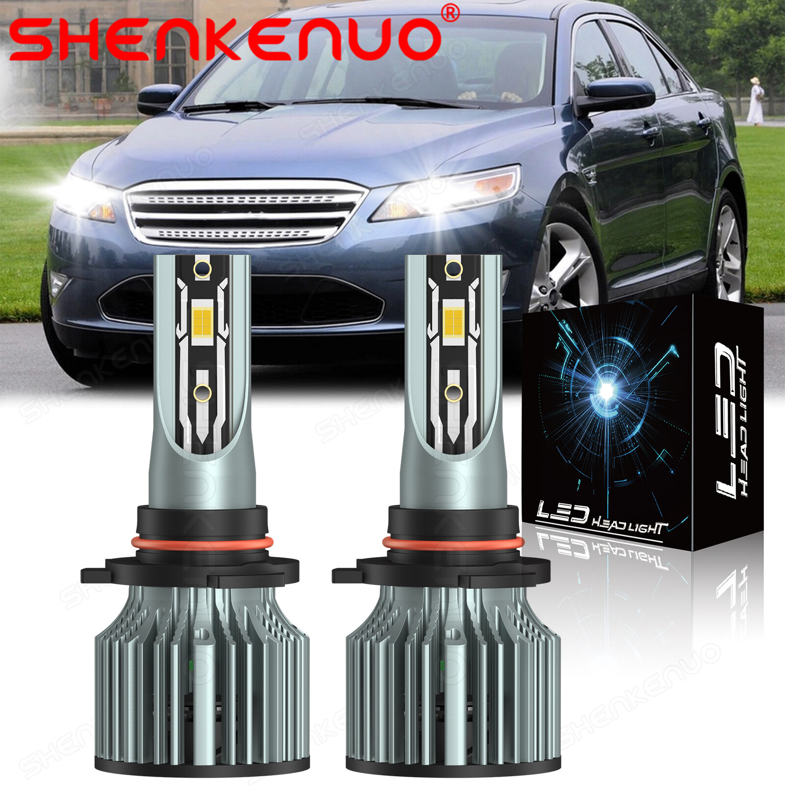 For Ford Taurus 2010-2012 LED Headlights 9005 HB3 6000K High Beam Bulbs ...