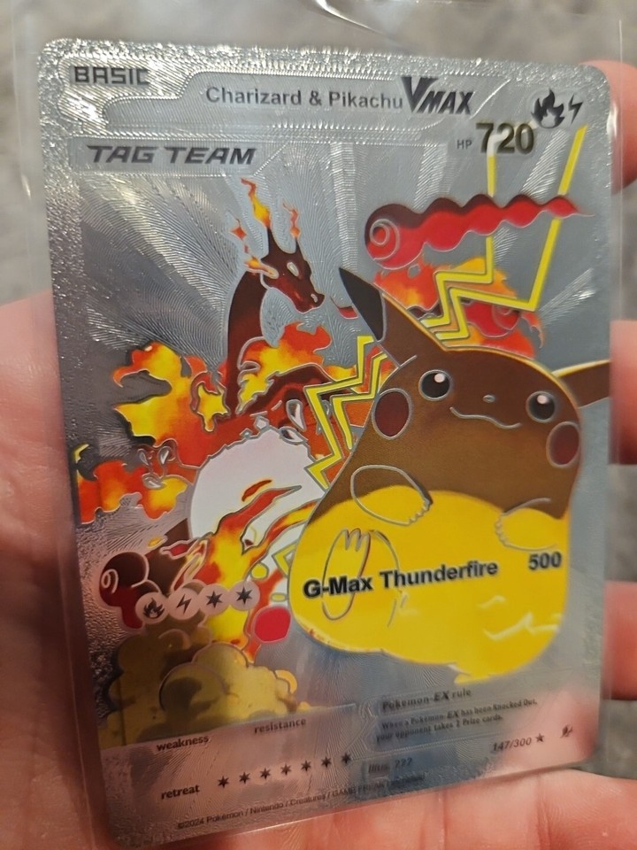 Charizard & Pikachu Vmax Silver Foil Fan Art Vinyl Collector Pokemon ...