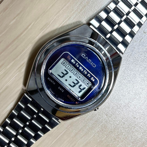 CASIO CASIOTRON Digital Watch Silver Tone Vintage 70s Stainless Steel ...