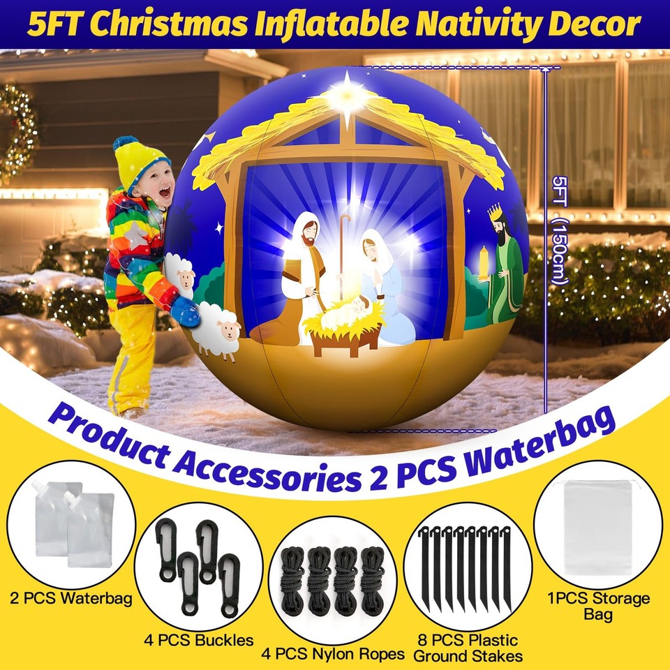 5FT Christmas Inflatable Ball Nativity Scene, Large Nativity Inflatable ...