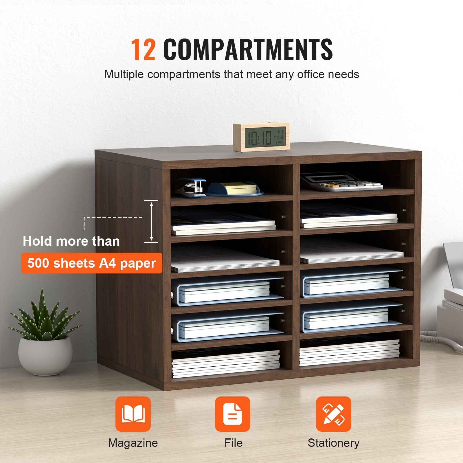 Uimoso Wood Literature Organizer Adjustable File Sorter 12 Compartments ...