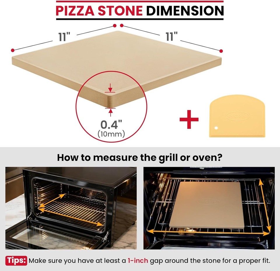 Pizza Stone for Oven and Grill, 11 Inch Square Baking Stone for Bread ...