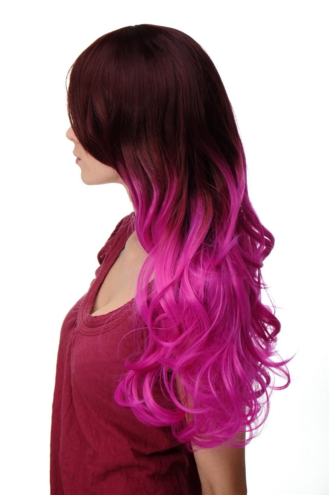 Extravagant Ladies' Wig Ombre Mahogany-Brown Pink Lightweight Curly 60 ...
