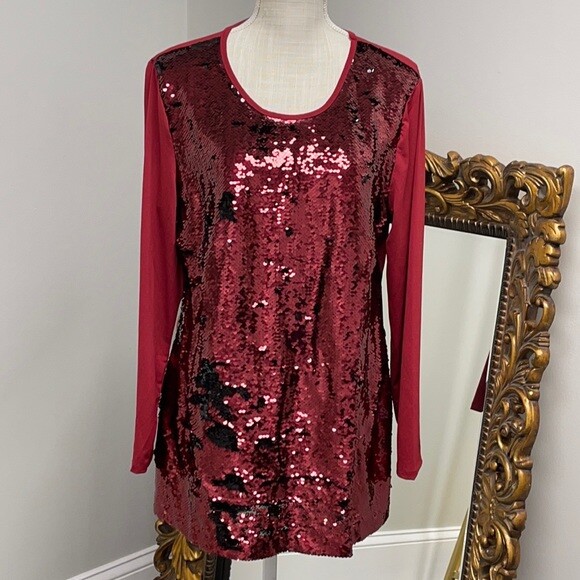 Anthony Sparkling Sequin Red Shirt Women Size L | eBay