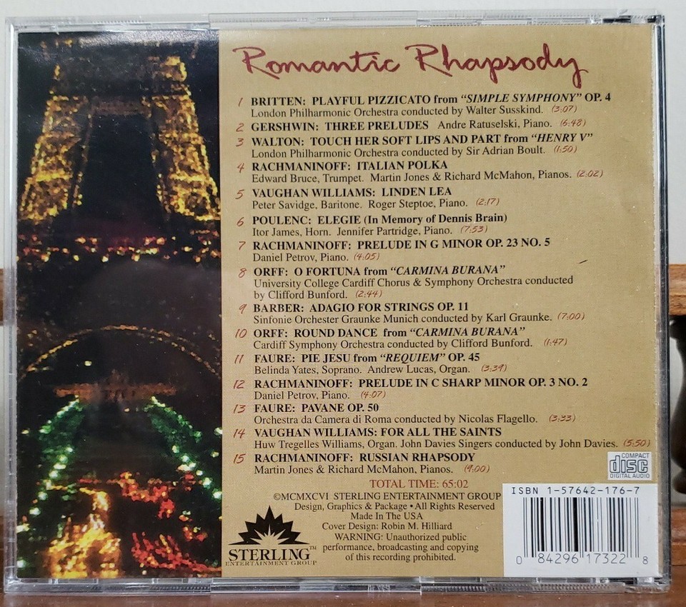 Romantic Rhapsody Rachmaninov, Gershwin & More 1996 Sterling 15 Tracks ...