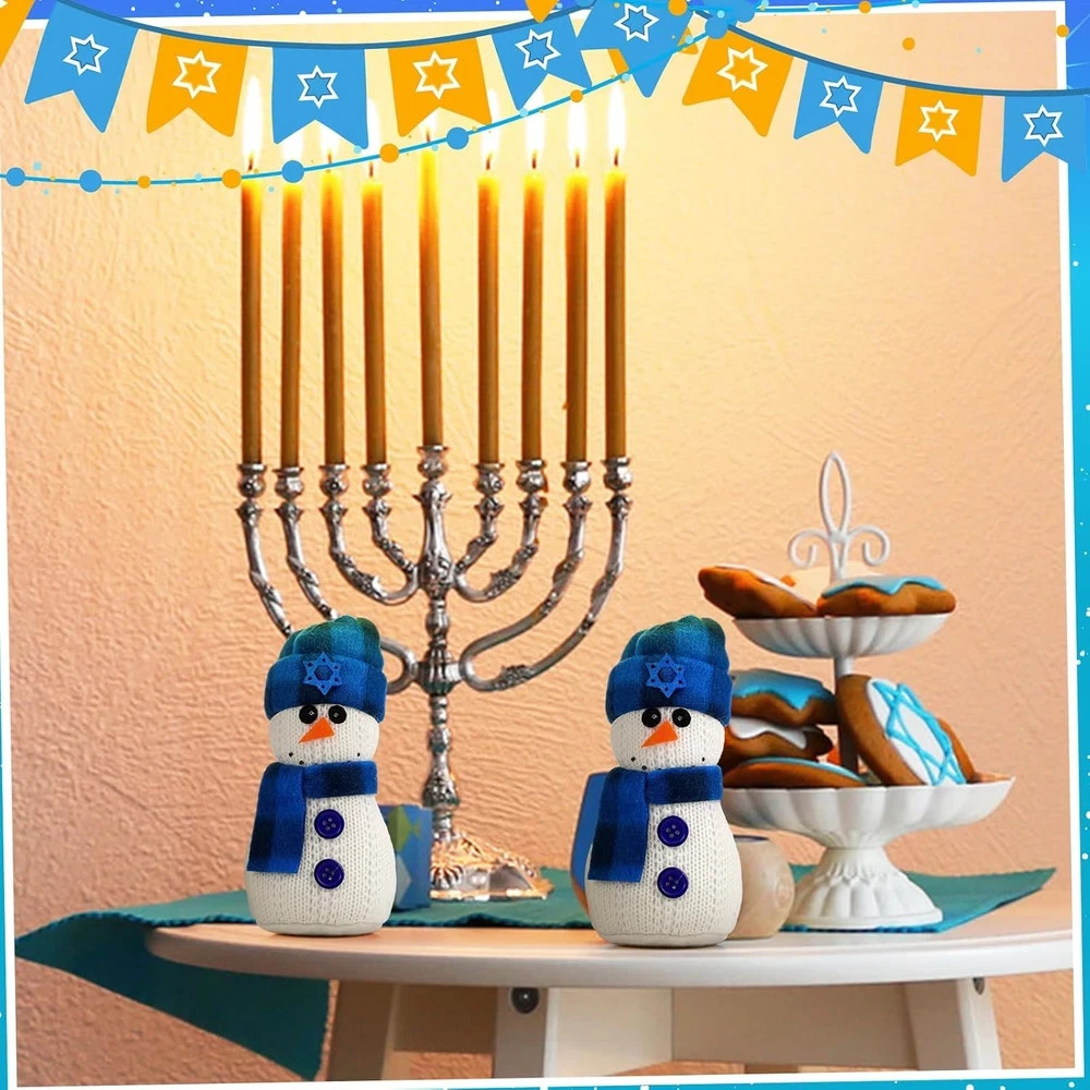 2 Pcs Hanukkah Snowman Plush Knit Dolls 6'' Felt Snowman Decorations ...