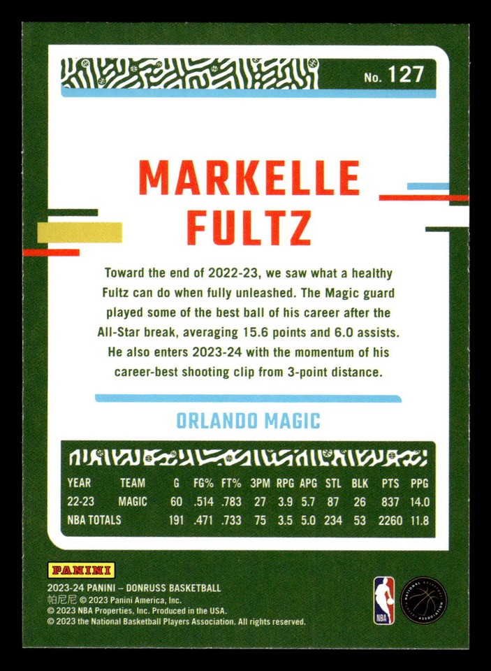 2023-24 Donruss Markelle Fultz Green Laser Holo #127 | eBay