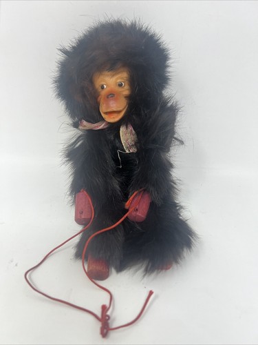 Marionette string puppet Rubber Face Monkey Chimpanzee Genuine Fur Vtg ...
