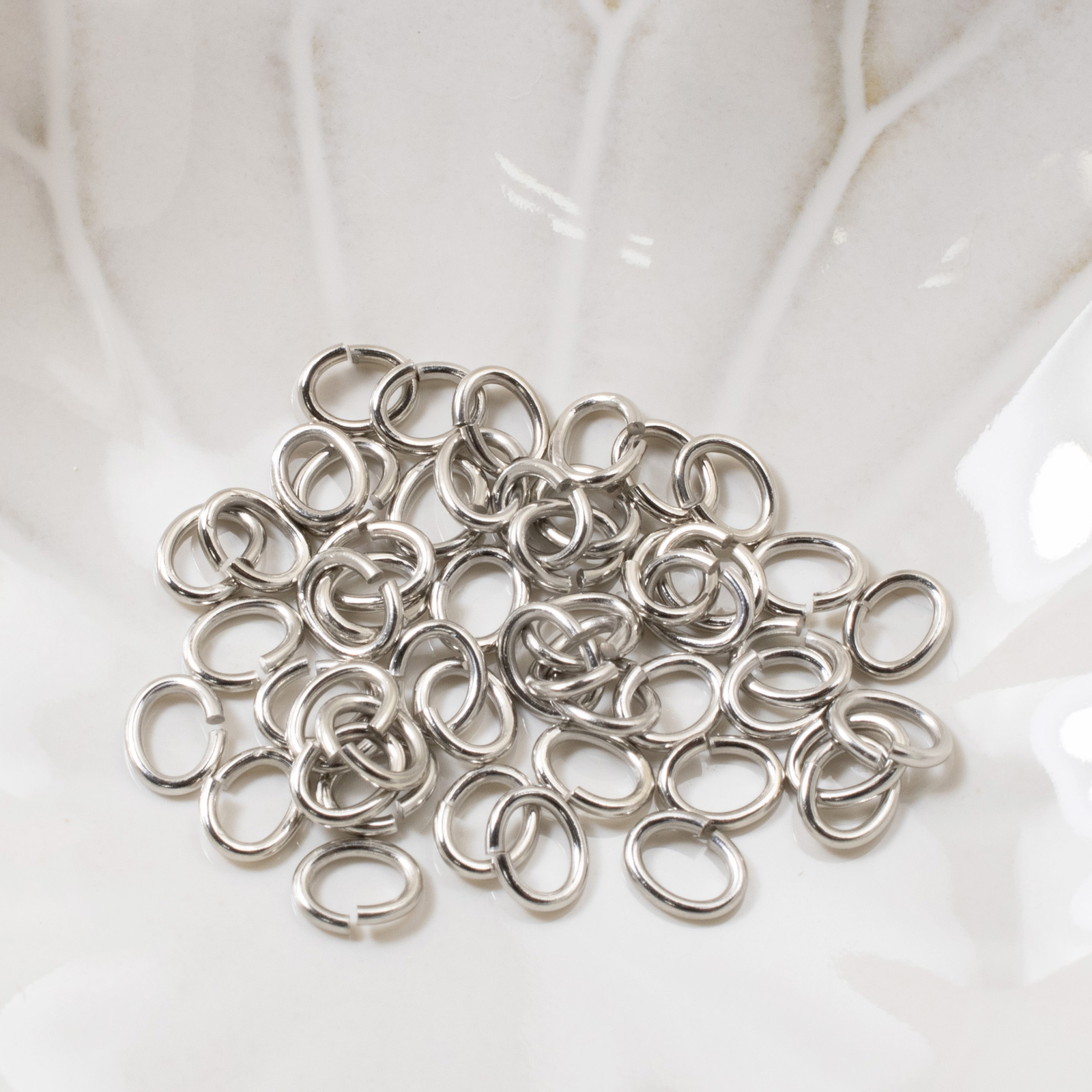 50 Silver Medium Oval Jump Rings, TierraCast White Bronze Plate 5x6mm ...