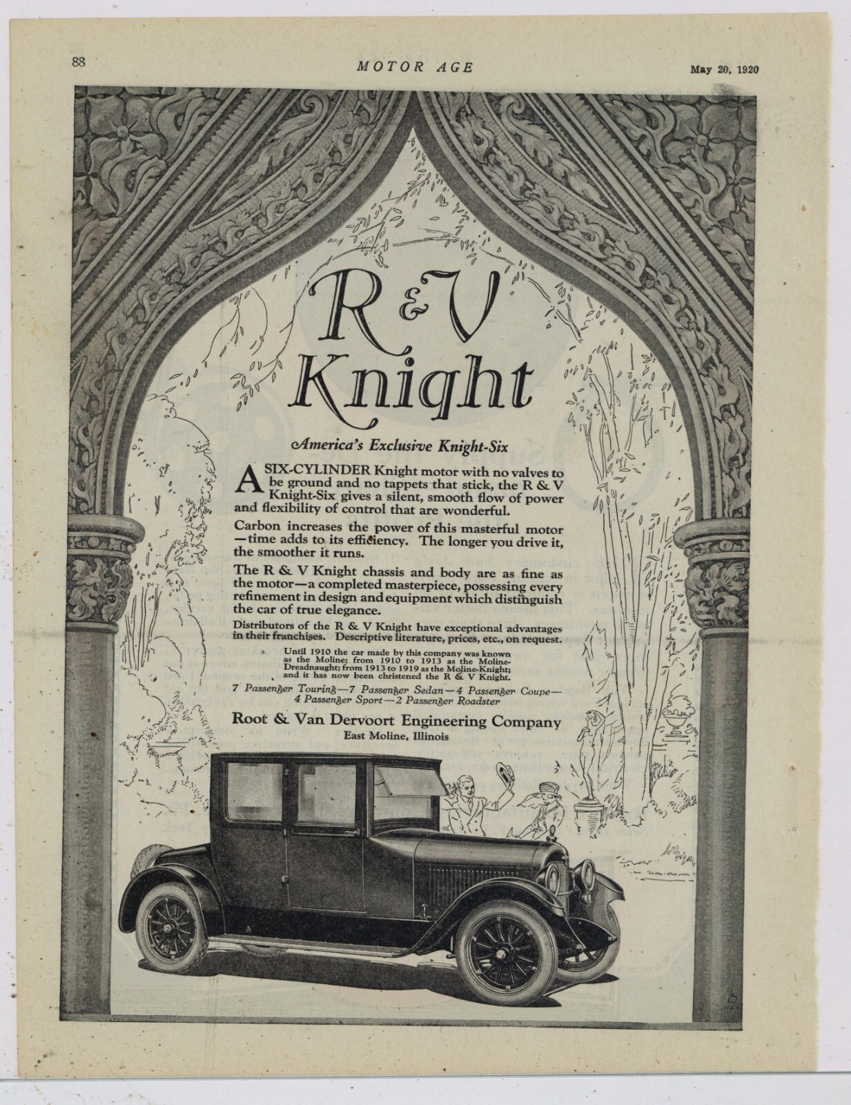 1920 R & V Knight Automobile Ad: Root & Van Dervoort Engineering Co ...