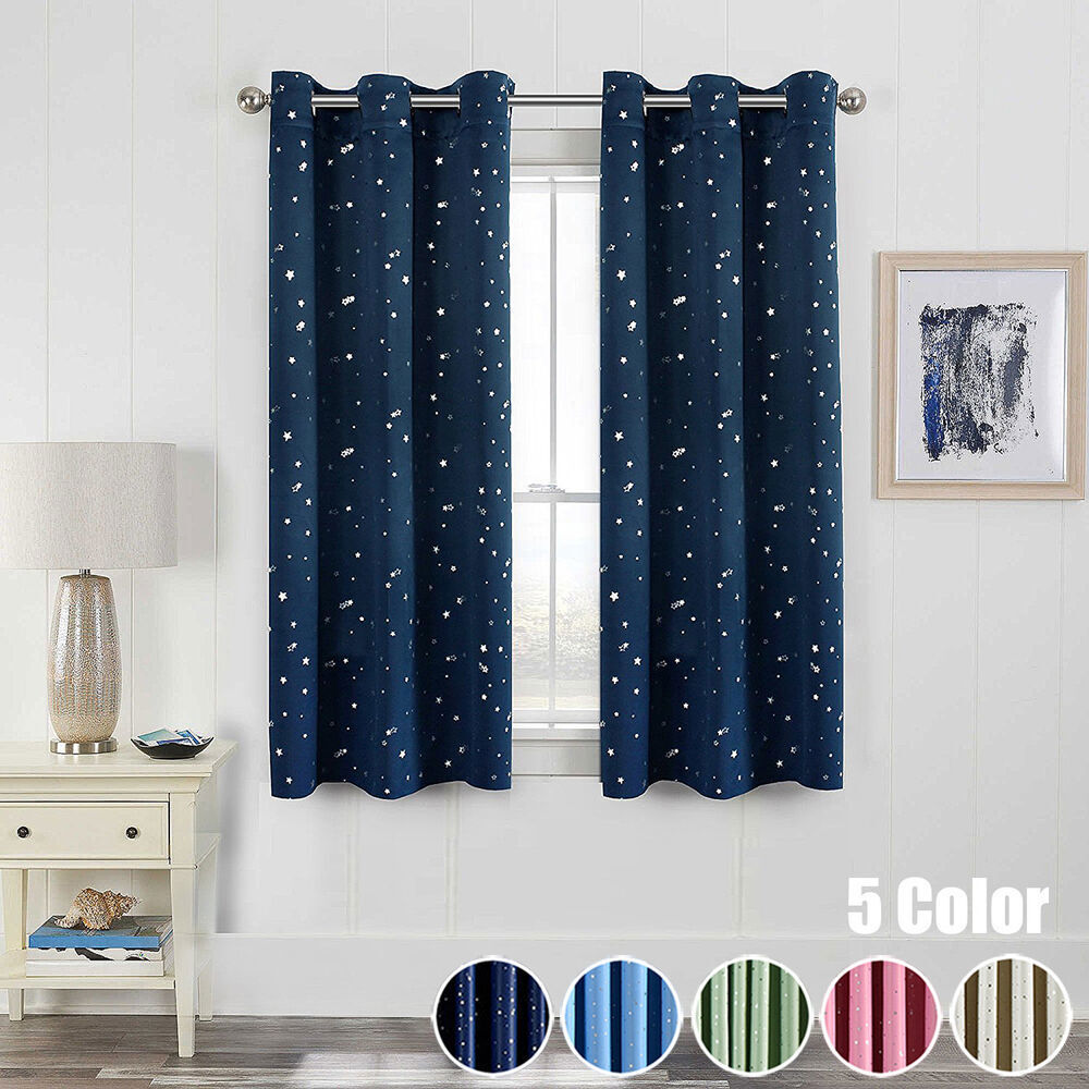 Star Printed Room Darkening Blackout Short Curtain Ring Top Blind 39x47 ...