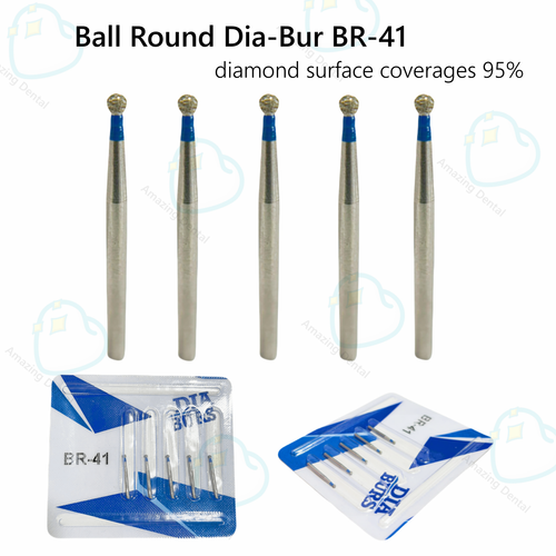 Dental Diamond Burs 95% Sand Ball Round BR-41 Bur Shaping Polishing Dia ...