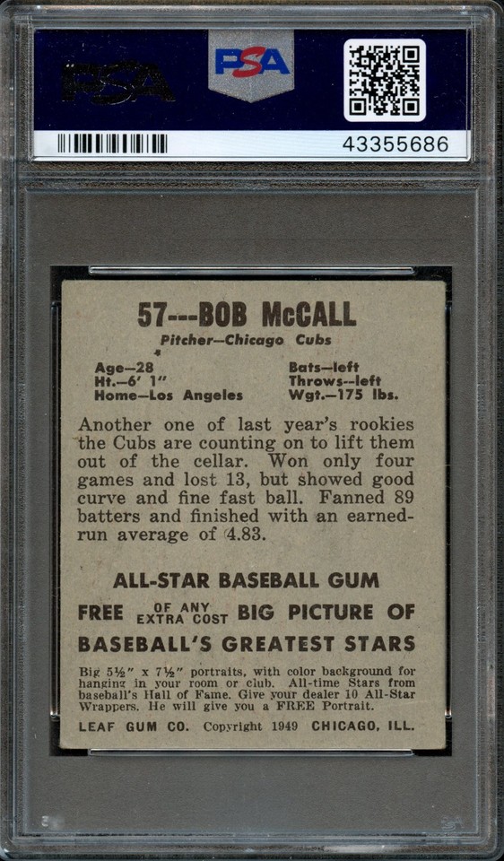 BB - 1948 Leaf - #57 - Bob McCall - PSA 4 - VG-EX | eBay
