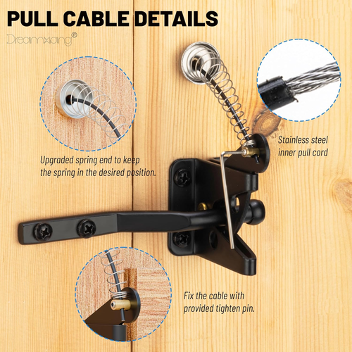 Gate Latch Cable Pull, Spring-Loaded Latch Kit for Wooden Fence Gates ...