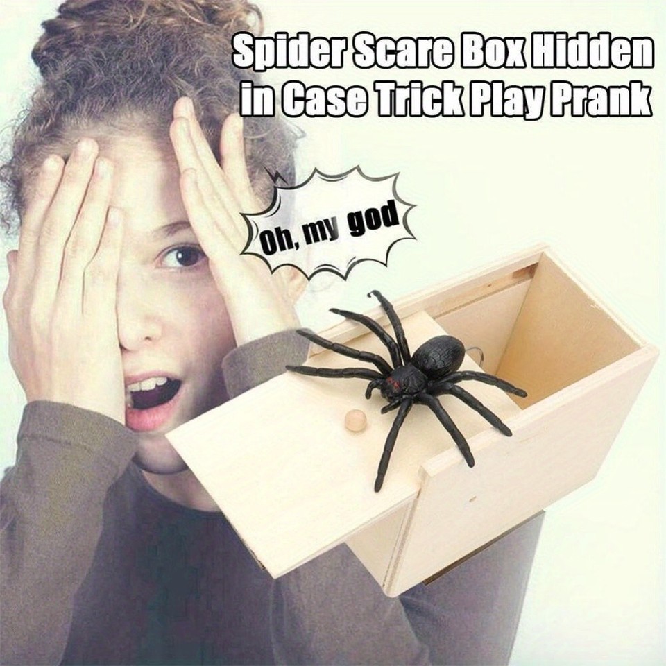 Wooden Prank Spider Scare Box Hidden in Case Trick Play Joke Scarebox ...