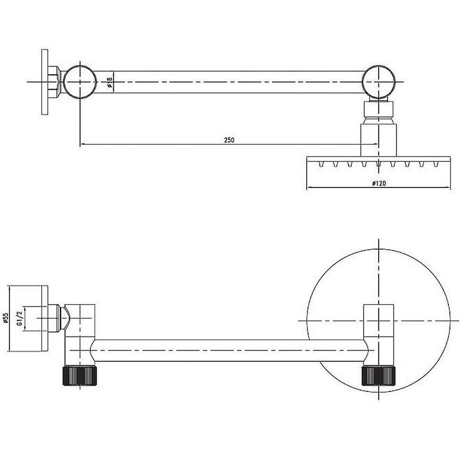 Raymor MALANEY ROUND SHOWER ARM & ROSE 1/2" BSP Female Thread, Chrome ...