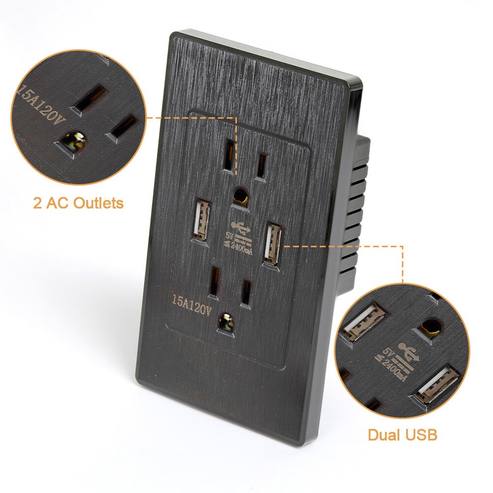 Lot Dual USB Wall Outlet Charger Port Socket With 15A Electrical ...