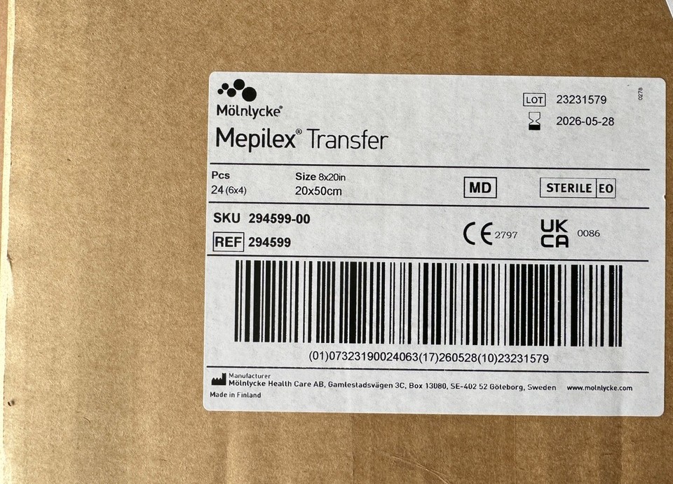 (24) Mepilex Transfer Wound Dressings 8 x 20" #294599 6 boxes w/4 ...