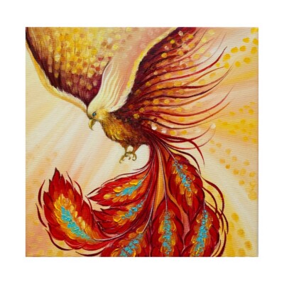Original Art Phoenix Oil Painting Firebird on Canvas Artwork Fiery Bird ...