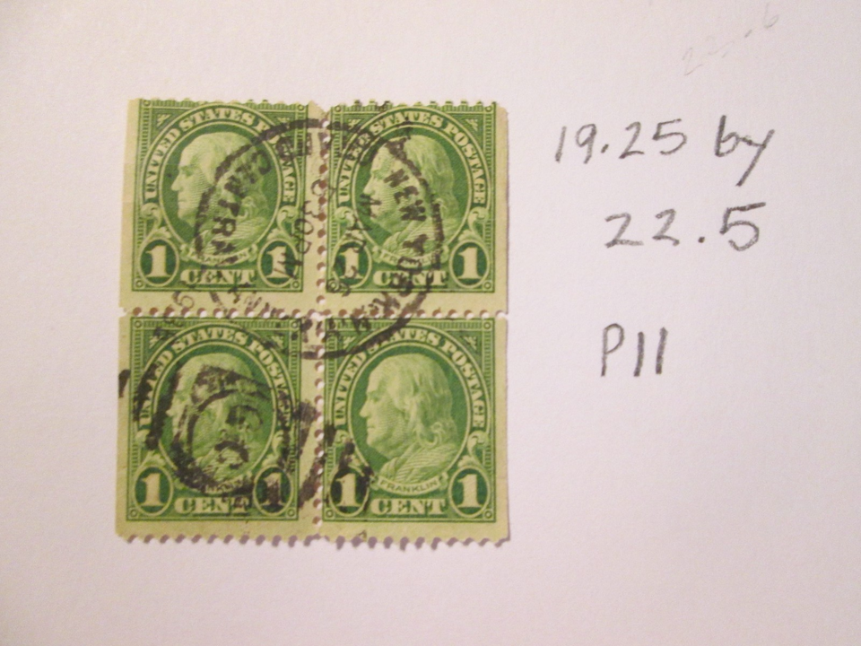 RARE USED Franklin 1 Cent yl. gr. USED BOB Stamp 19.25 x 22.5-P11-free ...