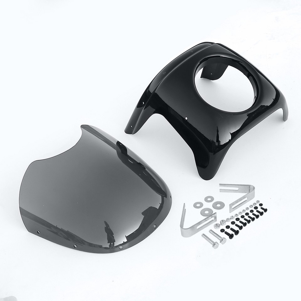 Motorcycle 7" Round Headlight Fairing Windshield Windscreen Kit Fit For ...