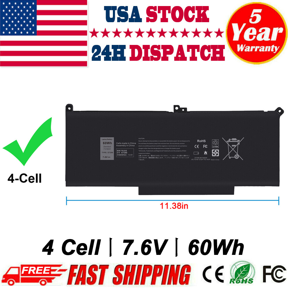 F3YGT 2X39G 60WH Battery For DELL Latitude 12 7000 7280 7380 7480 ...